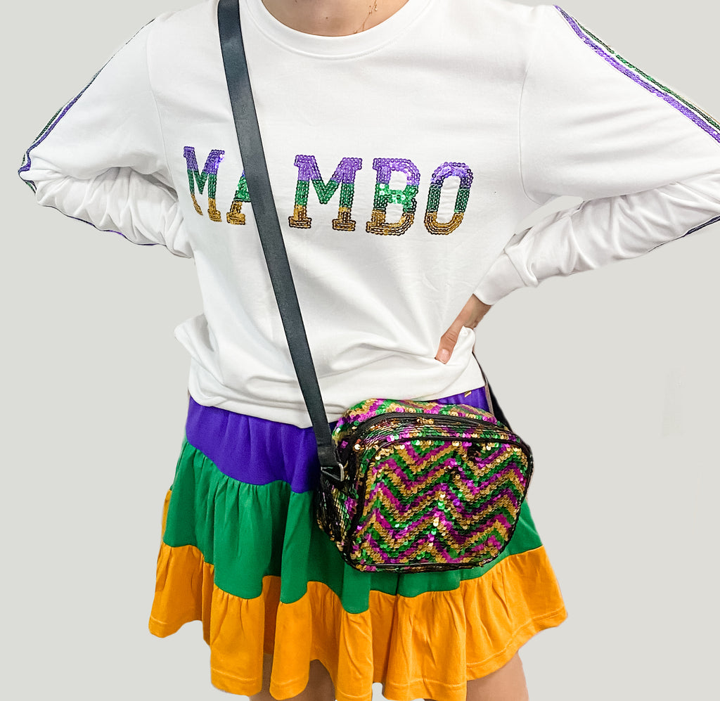 Chevron Crossbody Sequin Purple, Green, Gold