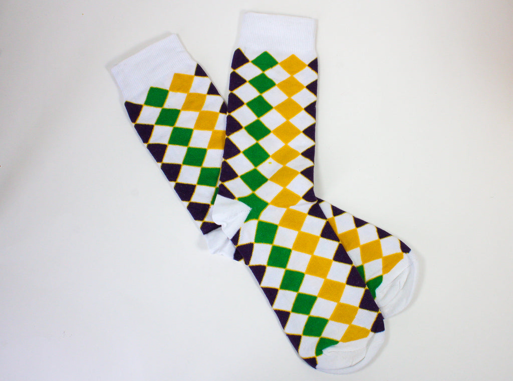 Diamond Printed Purple Green and Gold Socks - Mardi Gras Creations