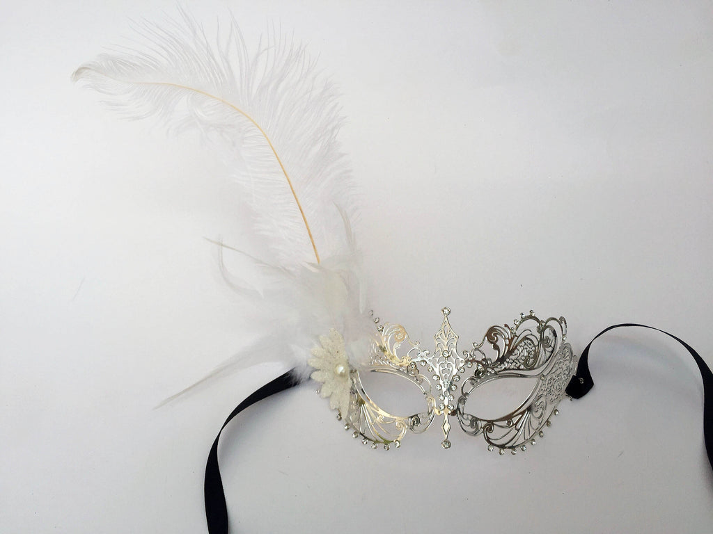 Best Metallic Laser Cut Mask With Colorful Feathers